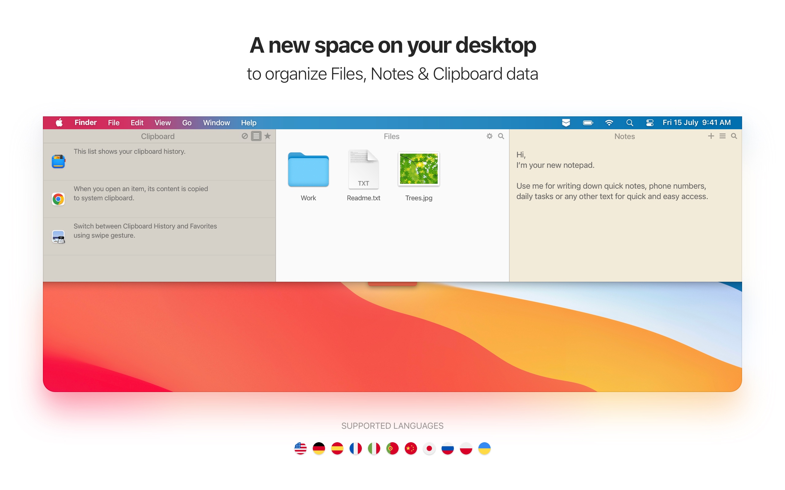 Unclutter on Setapp | One place to store notes, files, and pasteboard clips